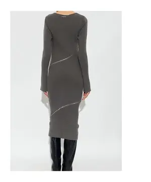 Attico Long Sleeve Dress With Decorative Zipper Detail - Grey