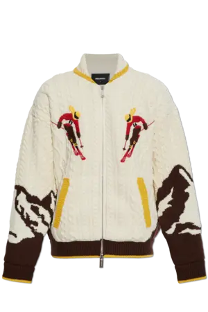 Dsquared2 Wool Cardigan With A Decorative Knit - Cream