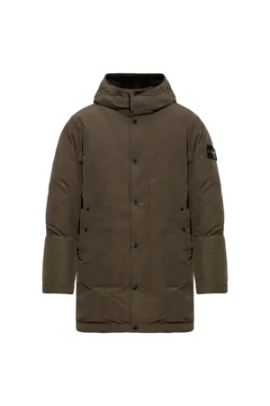 Stone Island Down Jacket With Hood - Green