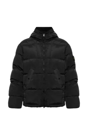 Stone Island Down Jacket With Hood - Black