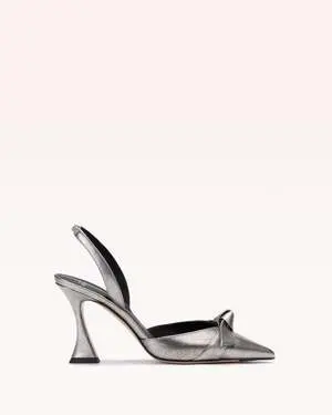 ALEXANDRE BIRMAN Clarita Bell Slingback 85 In Antique Lame Leather - Silver