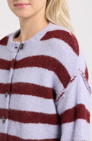 BDG URBAN OUTFITTERS Striped Crew Neck Cardigan - Lilac Stripe