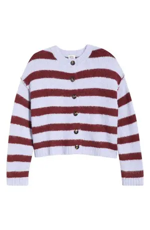 BDG URBAN OUTFITTERS Striped Crew Neck Cardigan - Lilac Stripe
