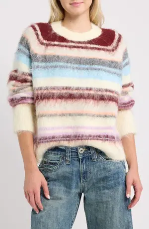 BDG URBAN OUTFITTERS Stripe Brushed Crewneck Sweater - Red Stripe