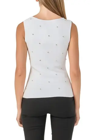 Endless Rose Jewel Embellished Sleeveless Knit Top - White