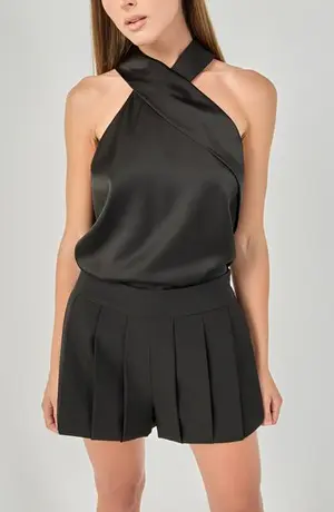 Endless Rose Pleated High-waist Tailored Shorts - Black