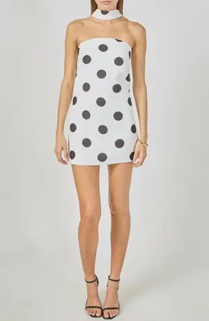 Endless Rose Polka Dot Strapless Mini Dress With Choker Tie