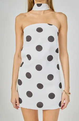 Endless Rose Polka Dot Strapless Mini Dress With Choker Tie