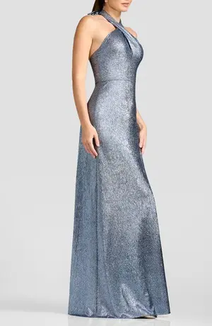 Dress The Population Brighton Metallic Halter Gown