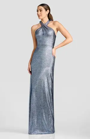 Dress The Population Brighton Metallic Halter Gown