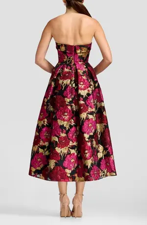 Dress The Population Mika Strapless Metallic Brocade Fit-and-flare Cocktail Dress