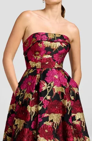 Dress The Population Mika Strapless Metallic Brocade Fit-and-flare Cocktail Dress
