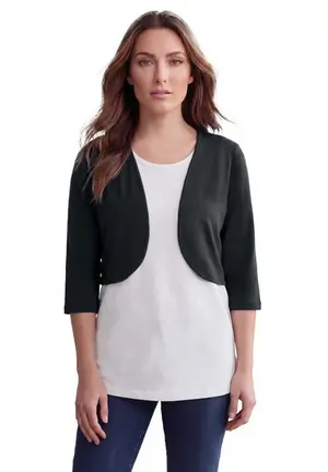 Roaman's Three-quarter Sleeve Bolero Cardigan - Black