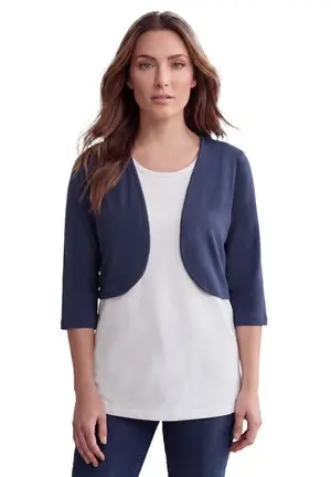 Roaman's Three-quarter Sleeve Bolero Cardigan - Navy