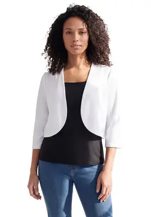 Roaman's Three-quarter Sleeve Bolero Cardigan - White