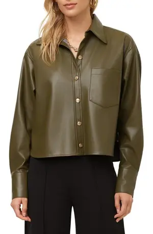 Fifteen Twenty Victoria Faux Leather Button-up Shirt - Moss