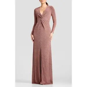 Dress The Population Aya Front Twist Long Sleeve Gown