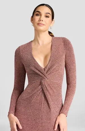 Dress The Population Aya Front Twist Long Sleeve Gown