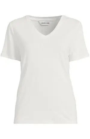 LANDS' END Short Sleeve V-neck Tee - Ivory