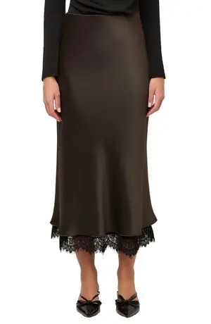 Fifteen Twenty Midi Skirt With Lace Trim - Espresso