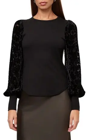 Fifteen Twenty Burnout Bishop-sleeved Ribbed Top