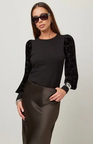 Fifteen Twenty Burnout Bishop-sleeved Ribbed Top