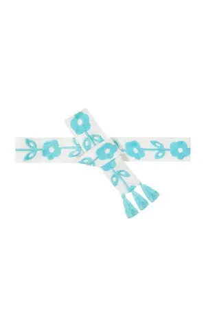 MER ST. BARTH Mer St Barth Embroidered Woven Belt Aqua