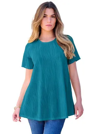 Roaman's Textured Knit Swing Tee - Deep Teal
