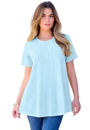 Roaman's Textured Knit Swing Tee - Ice Blue