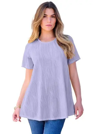 Roaman's Textured Knit Swing Tee - Lavender