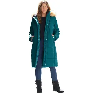 Roaman's Quilted Puffer Coat With Detachable Faux Fur Hood - Deep Lagoon