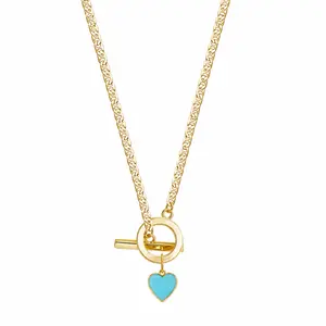 REJECTED HEARTS CLUB Gold-plated Curb Bar Chain Necklace With Enamel Heart Charm - Turquoise