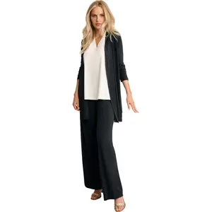 Roaman's Ultrasmooth® Fabric Long Sleeve Cardigan - Black