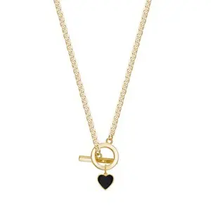 REJECTED HEARTS CLUB Gold Plated Heart Pendant Necklace With Toggle Clasp - Black