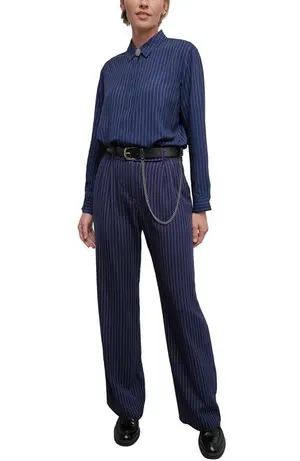 WILDFANG The Empower Pinstripe Wide Leg Trouser - Navy/oat