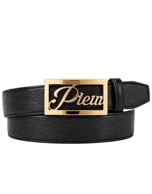 Philipp Plein Signature Logo Leather Belt - Black/lightgold