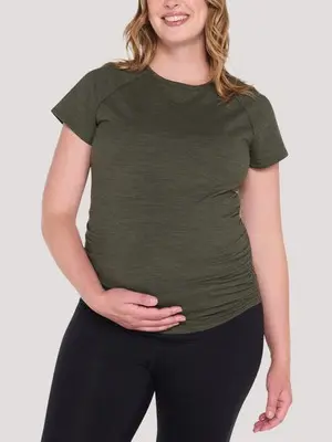 Motherhood Maternity Crewneck Short Sleeve Active Tee With Side Ruching - Deep Depths