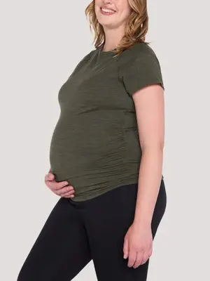 Motherhood Maternity Crewneck Short Sleeve Active Tee With Side Ruching - Deep Depths