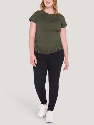 Motherhood Maternity Crewneck Short Sleeve Active Tee With Side Ruching - Deep Depths