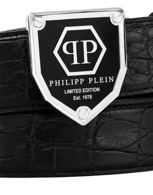 Philipp Plein Hexagonal Buckle Crocodile-effect Leather Belt - Black/nickel