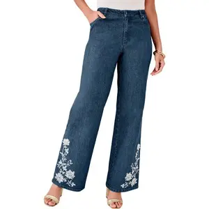 Roaman's Embellished Wide Leg Jeans