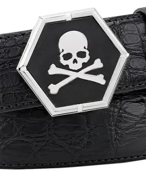 Philipp Plein Skull Buckle Belt - Black/nickel