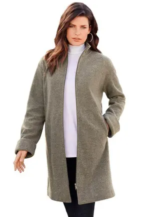 Roaman's Fleece Zip-up Coat - Medium Heather Grey