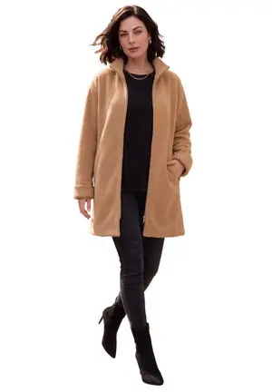 Roaman's Fleece Zip-up Coat - Soft Camel