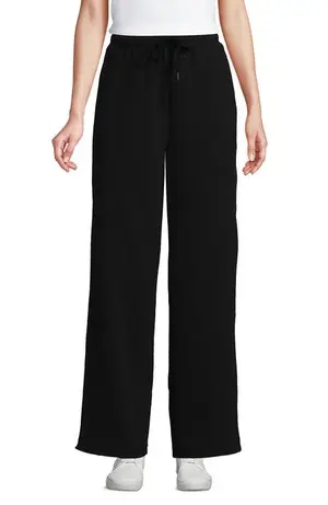 LANDS' END Tall Serious Sweats High Rise Relaxed Straight Leg Pantsset Bottom Black