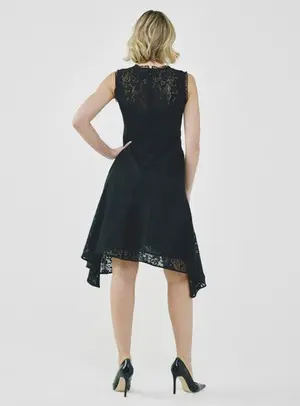 A.SHIMUS Sleeveless Organic Cotton Lace High Neck Asymmetric Hem Dress - Black