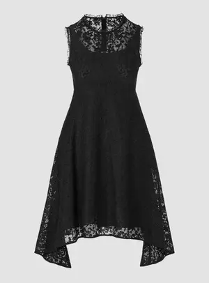 A.SHIMUS Sleeveless Organic Cotton Lace High Neck Asymmetric Hem Dress - Black