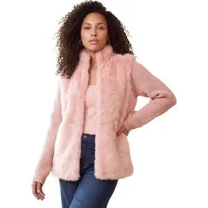 Roaman's Faux Fur Collar Zip-up Cardigan Sweater - Soft Blush