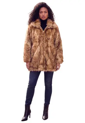 Roaman's Mid Length Hooded Faux Fur Coat - Fox