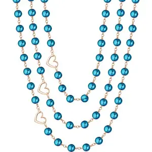 REJECTED HEARTS CLUB Celeste Hematite 3-layer Necklace With Rose Gold Heart Charms - Blue